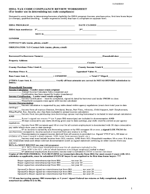 Fillable Online ihda IHDA TAX CODE COMPLIANCE REVIEW WORKSHEET - ihda ...