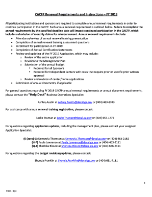 Fillable Online decal ga CACFP Renewal Requirements and Instructions ... - Bright from the Start ...