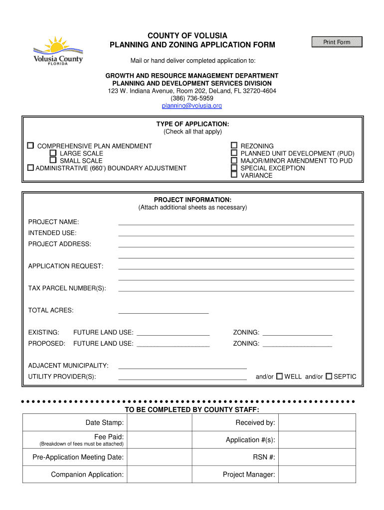 Fillable Online volusia Planning and Zoning Application Form (fillable) - Volusia County Fax ...
