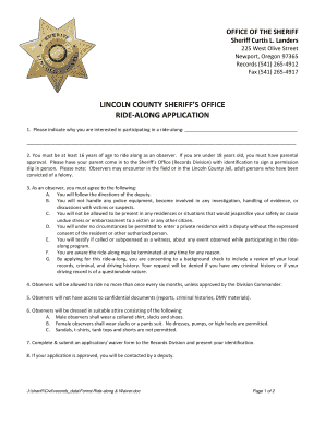 Fillable Online LINCOLN COUNTY SHERIFF S OFFICE RIDE-ALONG Fax Email ...