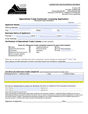 Fillable Online larimer Specialized Trade Contractor Licensing Application Fax Email Print ...