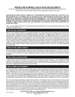 Fillable Online NOTICE OF SCHOOL CALLS TCPA SETTLEMENT Fax Email Print ...