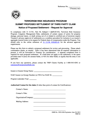 Fillable Online treasury TERRORISM RISK INSURANCE PROGRAM SUBMIT ...