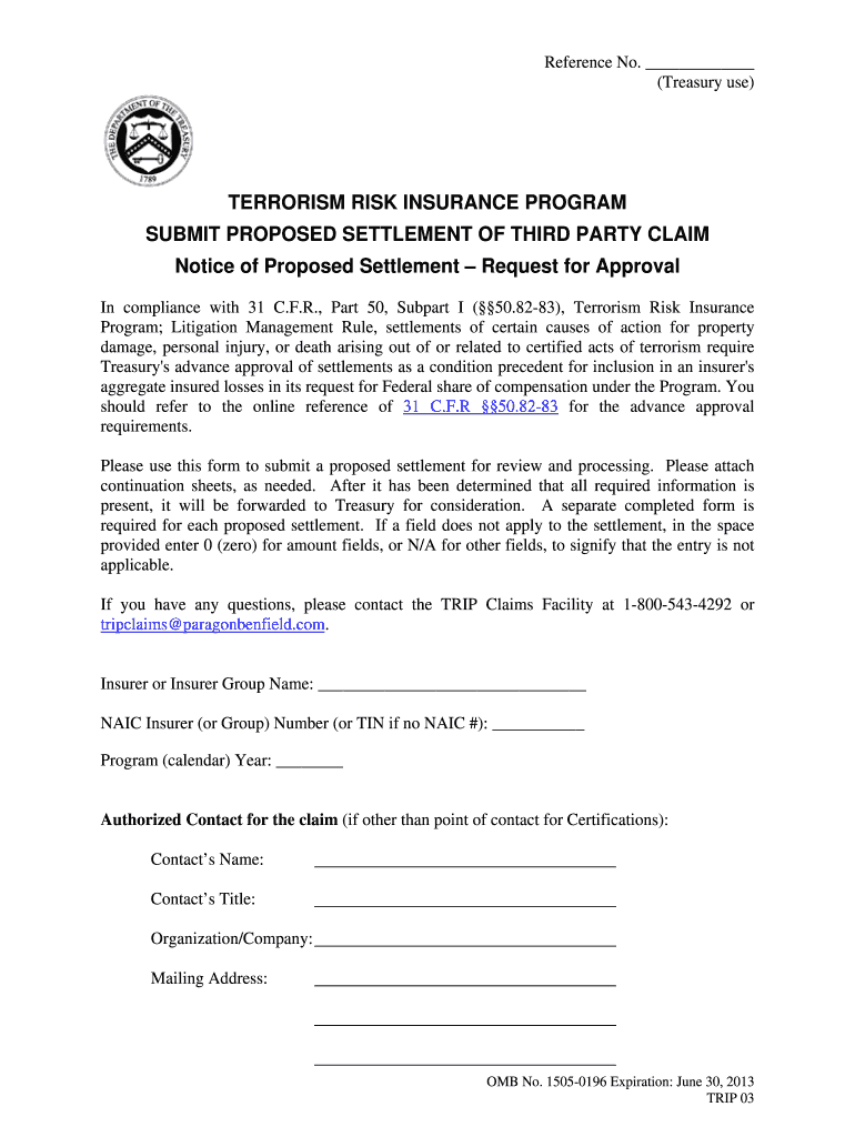 Fillable Online treasury TERRORISM RISK INSURANCE PROGRAM SUBMIT ...