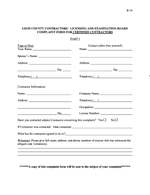 Fillable Online cms leoncountyfl Certified Contractor Complaint Form ...