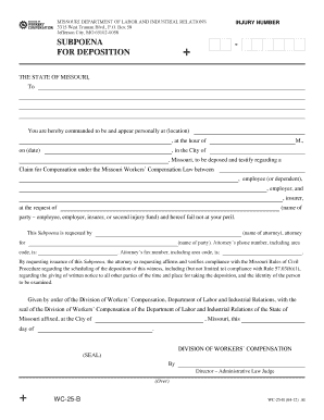 Fillable Online labor mo Workers' Compensation Subpoena For Deposition ...