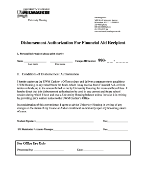 Fillable Online www4dev uwm Disbursement Authorization For Financial ...