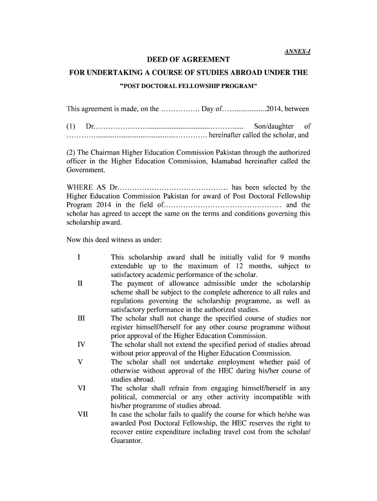 Hec Deed Of Agreement - Fill Online, Printable, Fillable, Blank | pdfFiller