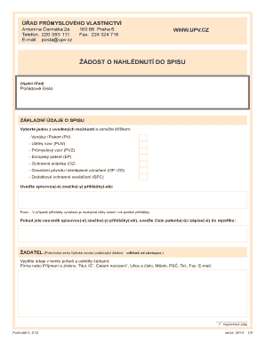 Fillable Online ?dost o nahl?dnut? do spisu - ? ad pr myslov?ho vlastnictv Fax Email Print ...