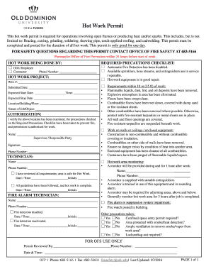 Fillable Online odu Hot Work Permit Application Fax Email Print - pdfFiller