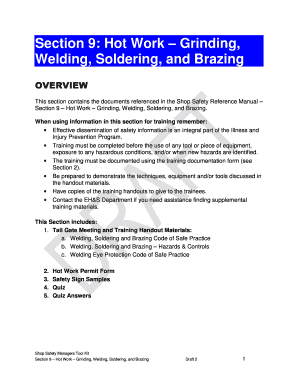 Fillable Online Shop Safety Tool Kit- SECTION 9 - Hot Work - Grinding ...