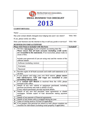 Fillable Online Small Bus Tax Checklist-Software Fax Email Print - pdfFiller