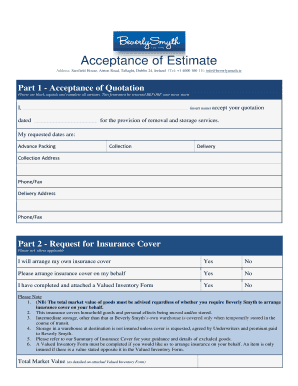 Fillable Online beverlysmyth Acceptance of Estimate - beverlysmyth Fax ...