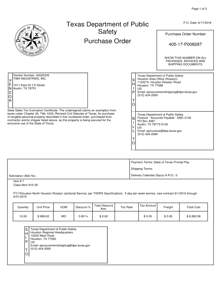 Fillable Online dps texas Purchase Order - Texas Department of Public ...