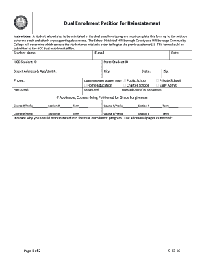 Fillable Online hccfl Dual Enrollment Petition for Reinstatement Fax Email Print - pdfFiller