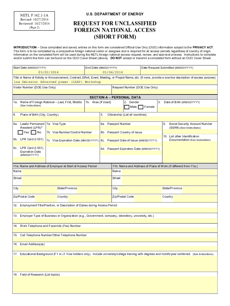 2014 Form DoE NETL F 142 1 1AFill Online Printable Fillable Blank PdfFiller