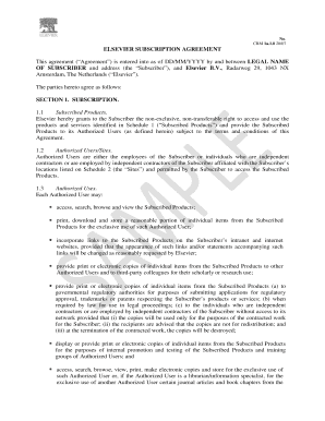 Fillable Online ELSEVIER SUBSCRIPTION AGREEMENT Fax Email Print - pdfFiller