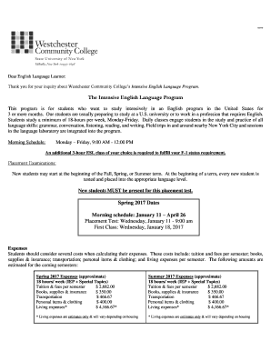 Fillable Online sunywcc Dear English Language Learner: Fax Email Print - pdfFiller