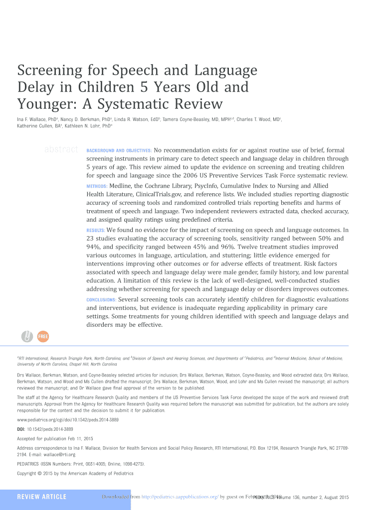 Fillable Online Screening for Speech and Language Fax Email Print ...