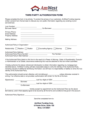 Fillable Online third party authorization form - AmWest Funding Fax ...
