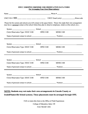 Fillable Online education uncc UNCC ID # 800 Name of personal contact ...