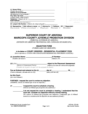 Fillable Online superiorcourt maricopa Formas menores - Formulario de objecion - Cuota por ...