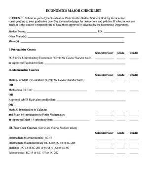 Fillable Online ase tufts ECONOMICS MAJOR CHECKLIST Fax Email Print ...