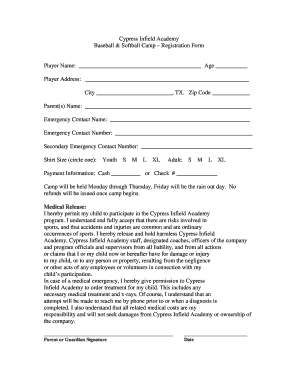 Fillable Online Cypress Infield Academy - Camp Registration Form Fax Email Print - pdfFiller