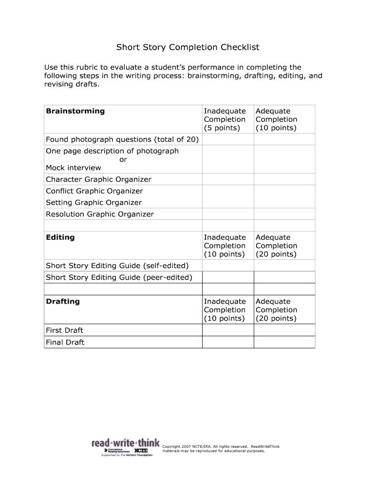 Fillable Online Short Story Completion Checklist Fax Email Print ...
