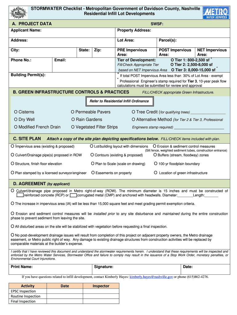 Fillable Online nashville STORMWATER Checklist - Metropolitan ...