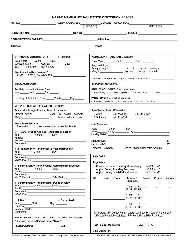 Fillable Online nmfs noaa Rehabilitation Disposition form ...