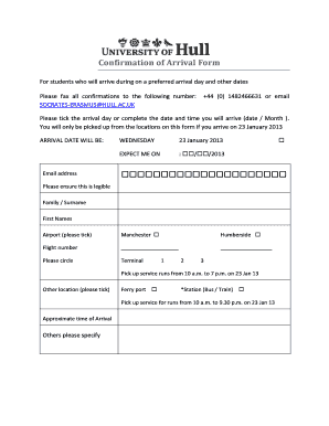 Fillable Online www2 hull ac For students who will arrive during on a ...