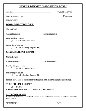 Fillable Online columbusga DIRECT DEPOSIT DISPOSITION FORM Fax Email ...
