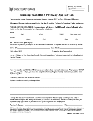 Fillable Online sscc Nursing Transition Pathway Application - sscc Fax ...