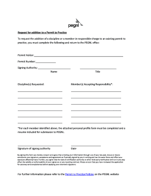 Fillable Online Request for addition to a Permit to Practice Fax Email ...