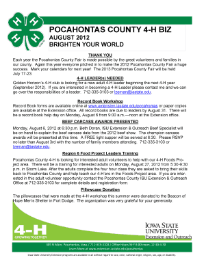 Fillable Online extension iastate POCAHONTAS COUNTY 4-H BIZ - extension ...