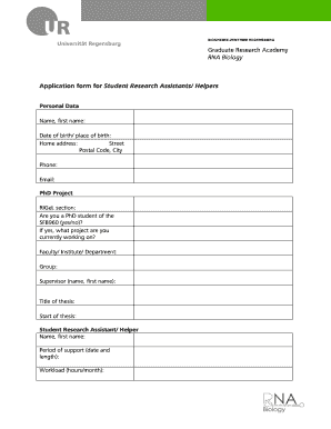Fillable Online rnabiology-regensburg Application form for Student Research Assistants/ Helpers ...