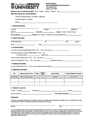 Fillable Online inside sou Non-Admitted Student Enrollment Form ...