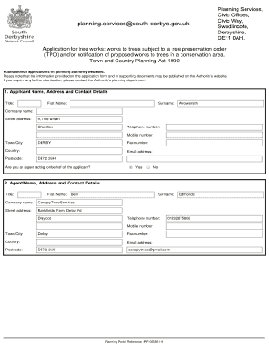 Fillable Online Application for tree works: works to trees subject to a ...