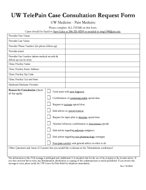 Fillable Online depts washington Pain Medicine Case Consultation ...