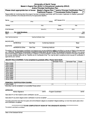 Fillable Online edmastersonline unt Masters Degree Cert Plan 14 12 4 Fax Email Print - pdfFiller