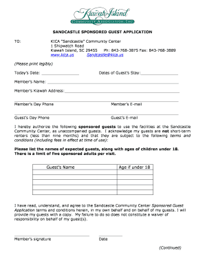 Fillable Online SANDCASTLE SPONSORED GUEST APPLICATION Fax Email Print ...