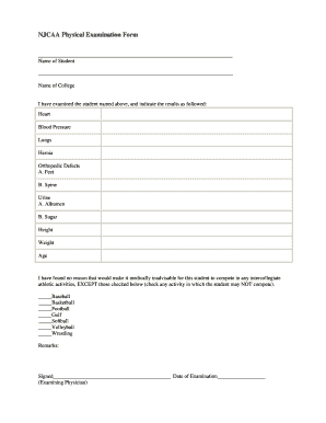 Fillable Online mnwest NJCAA Physical Examination Form Fax Email Print ...