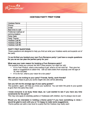 Fillable Online Hostess Party Prep Form Fax Email Print - pdfFiller