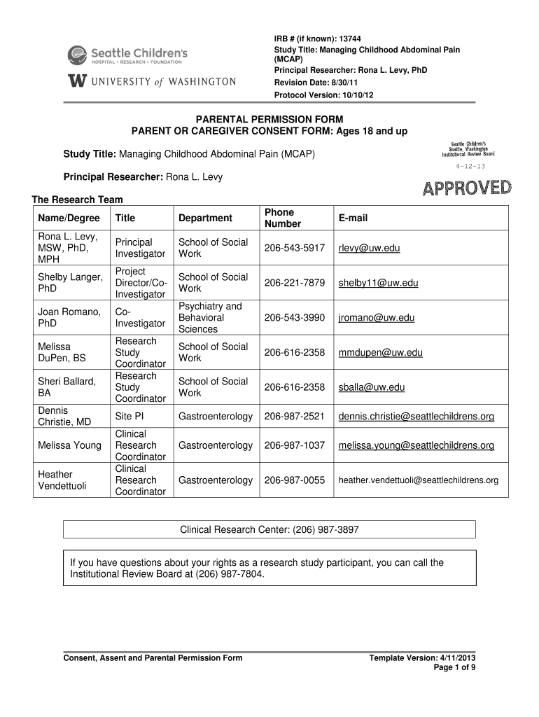 Fillable Online depts washington IRB Modification Request Form. A. Study Information IRB Study ...