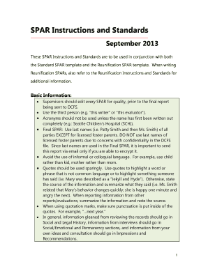 Fillable Online depts washington Revised SPAR Standards and ...