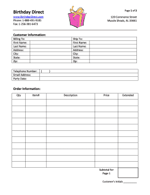 Fillable Online Birthday Direct - Order Form Fax Email Print - pdfFiller