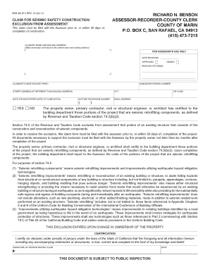 Fillable Online marincounty CLAIM FOR SEISMIC SAFETY CONSTRUCTION Fax Email Print - pdfFiller