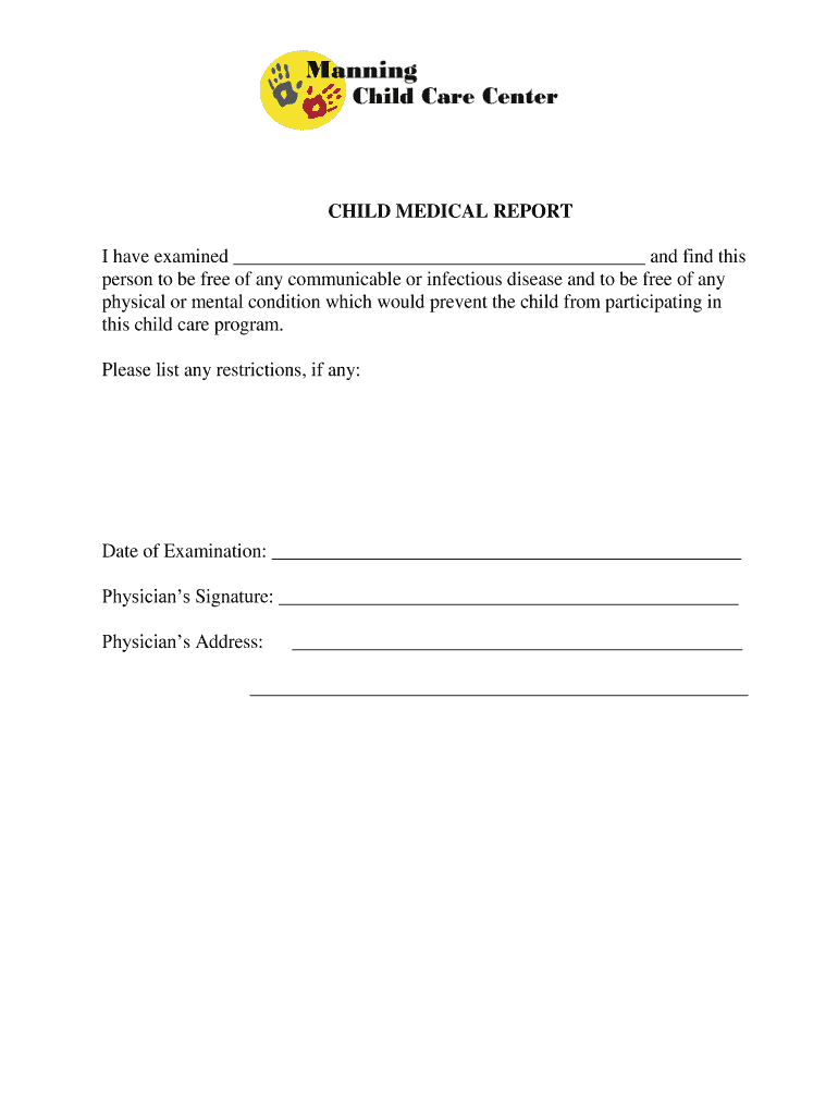 Fillable Online CHILD MEDICAL REPORT Fax Email Print - pdfFiller