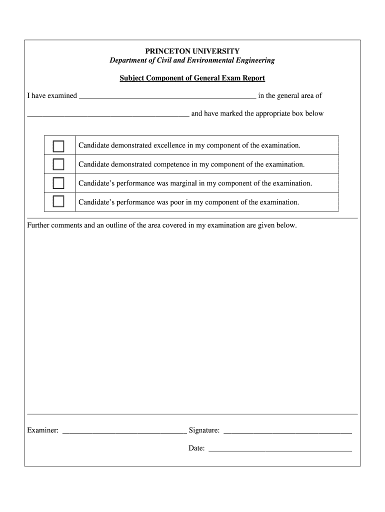 Fillable Online princeton CEE General Exam Grade Report Form.doc Fax ...